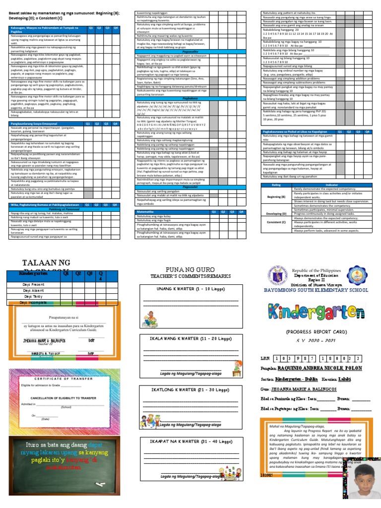 Kindergarten Progress Report Card 2020-2021 | PDF