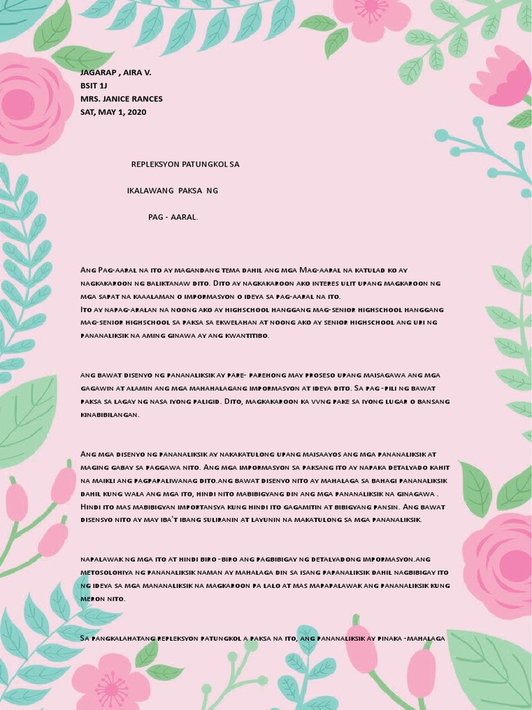 Jagarap Aira - Repleksyon Paper | PDF