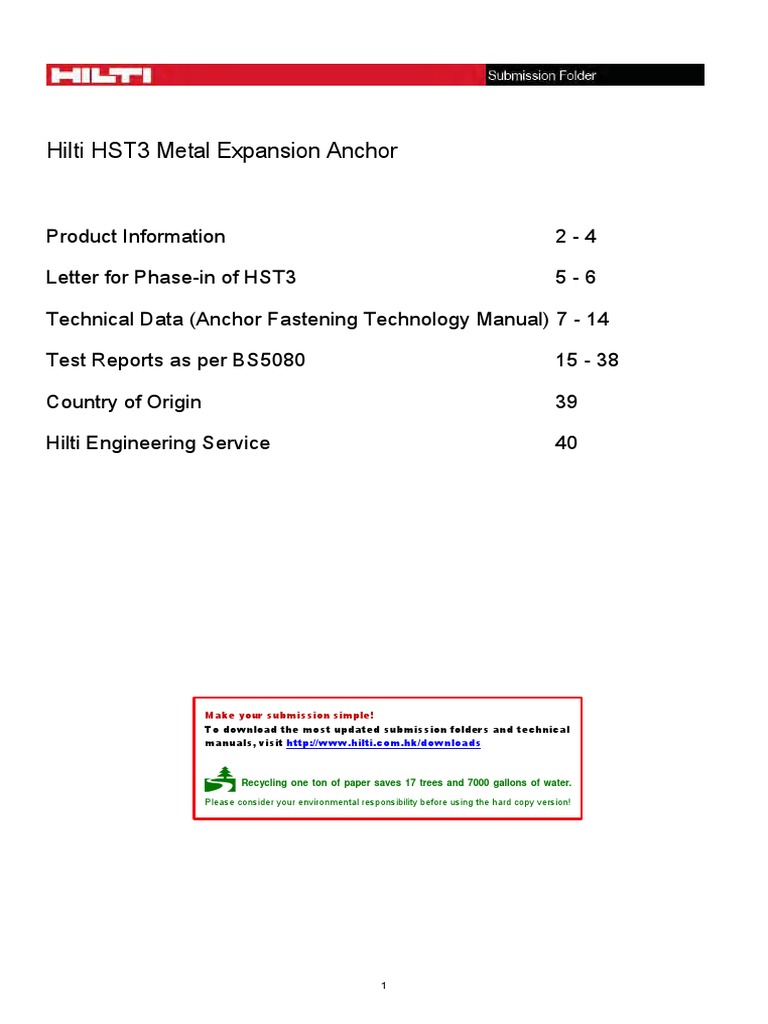 Hilti HST3 Metal Expansion Anchor: Make Your Submission Simple! | PDF ...