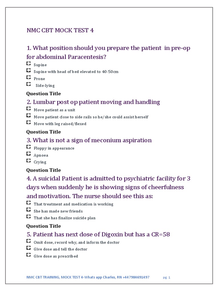 NMC CBT Mock Test 4 | PDF | Diseases And Disorders | Clinical Medicine
