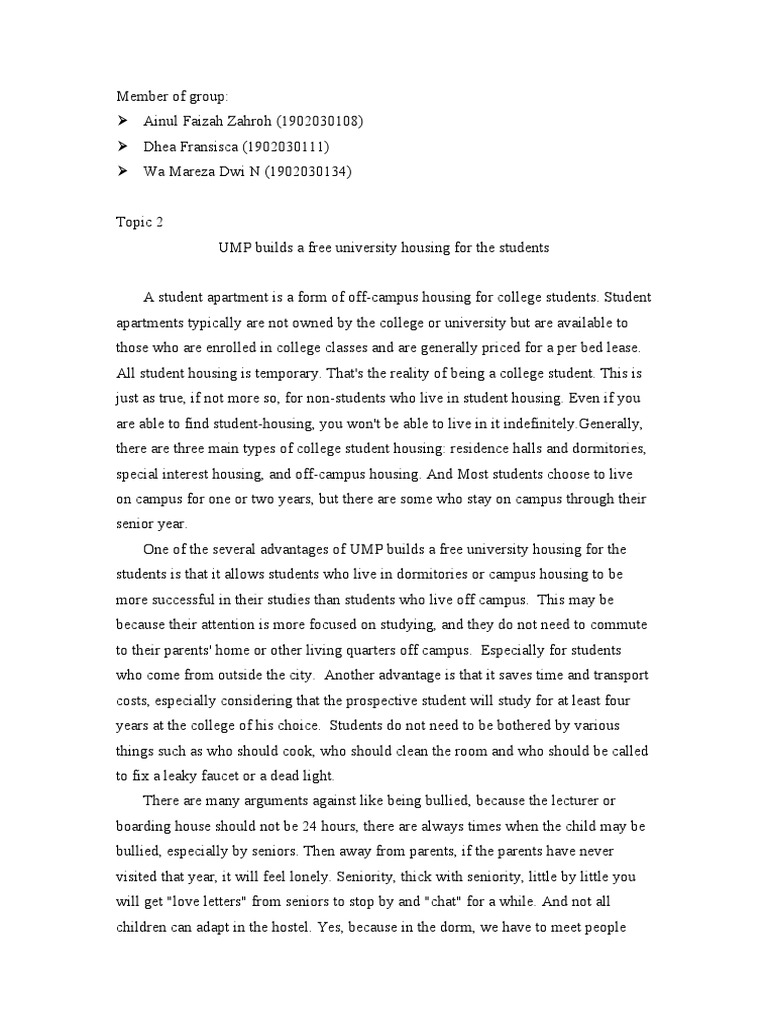 UMP Free Student Housing Pros & Cons | PDF | Dormitory | Further Education