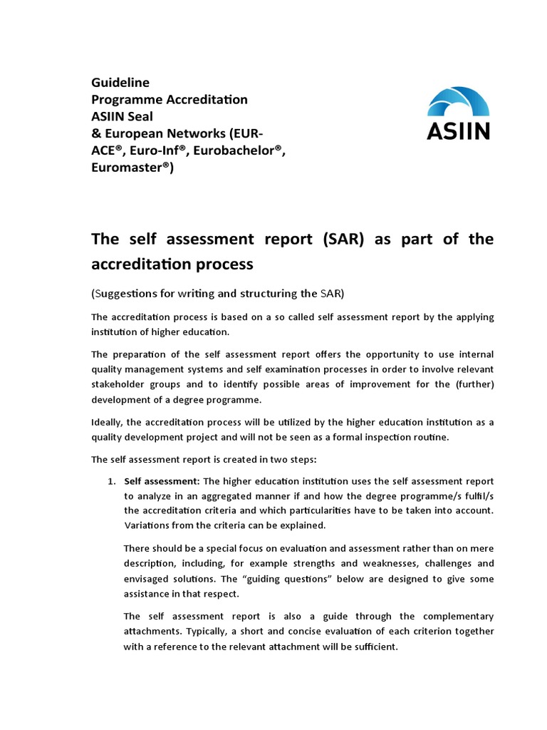 The Self Assessment Report (SAR) As Part of The Accreditation Process ...
