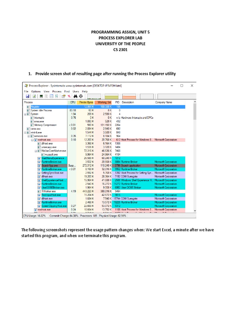 Programming Assign, Unit 5 Process Explorer Lab University of The People CS 2301 | PDF ...