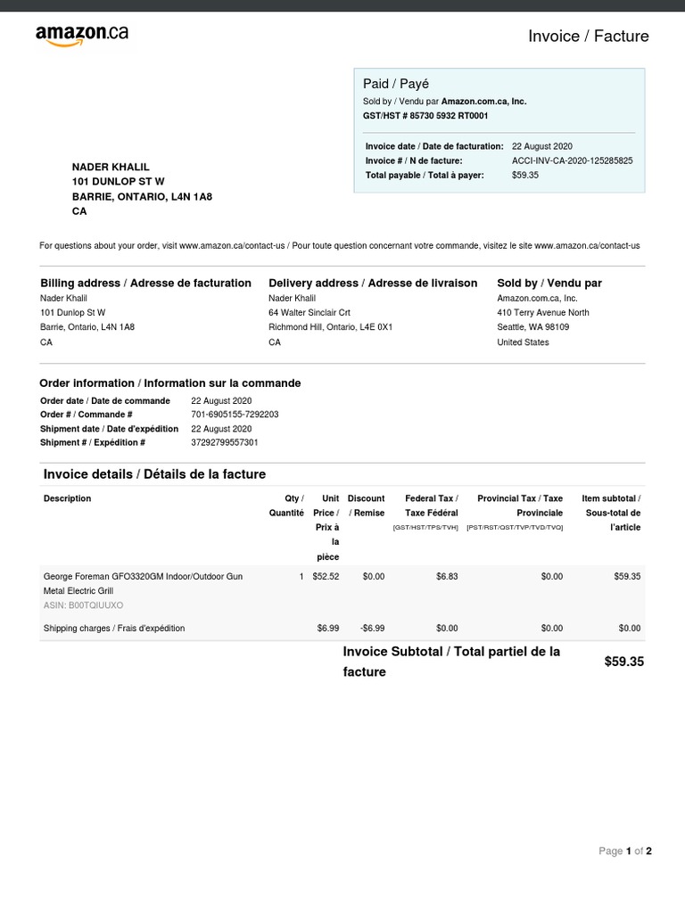 Facture Amazon - Détails de commande | PDF | Paiements | Politique