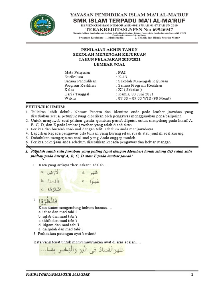 Soal Pai Kls 2 Yg Sudah Jadi | PDF