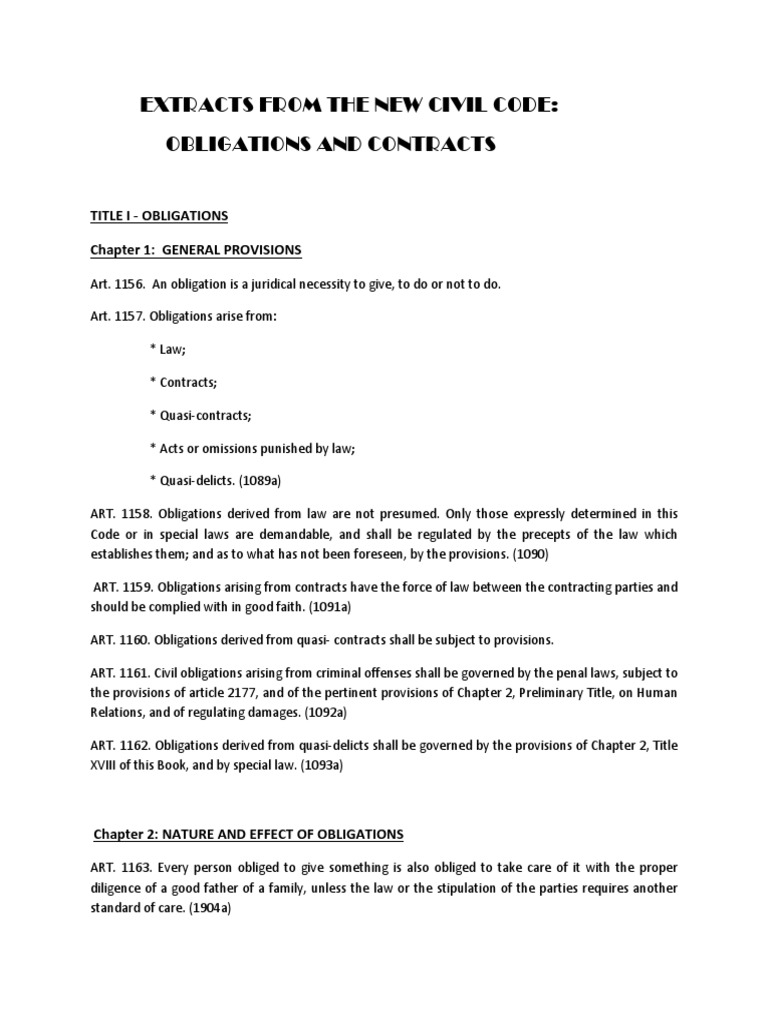 Extracts From The New Civil Code: Obligations and Contracts: Title I - Obligations Chapter 1 ...