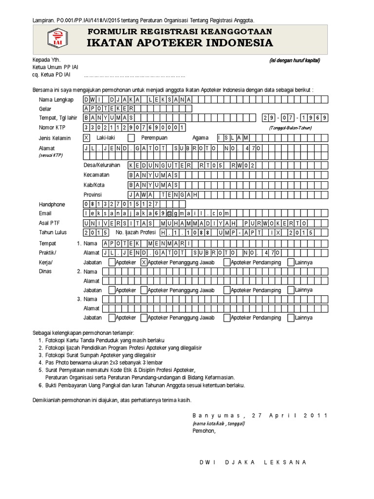 Form Registrasi Keanggotaan IAI | PDF