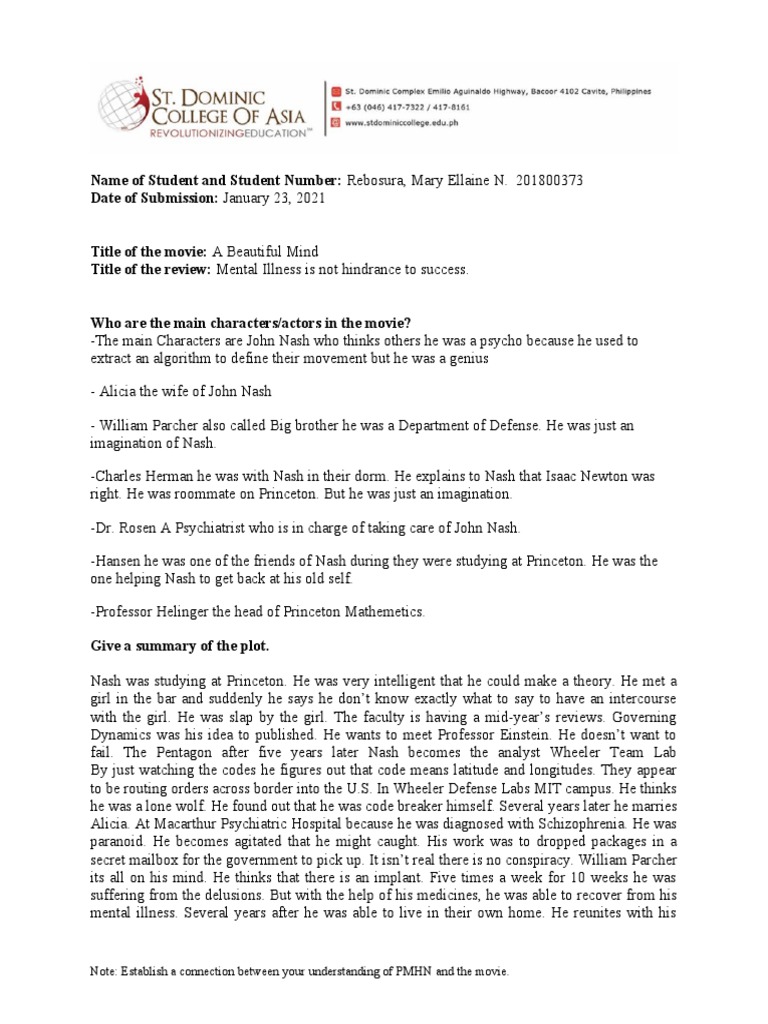 A Beautiful Mind - Movie Review | PDF | Mental Health