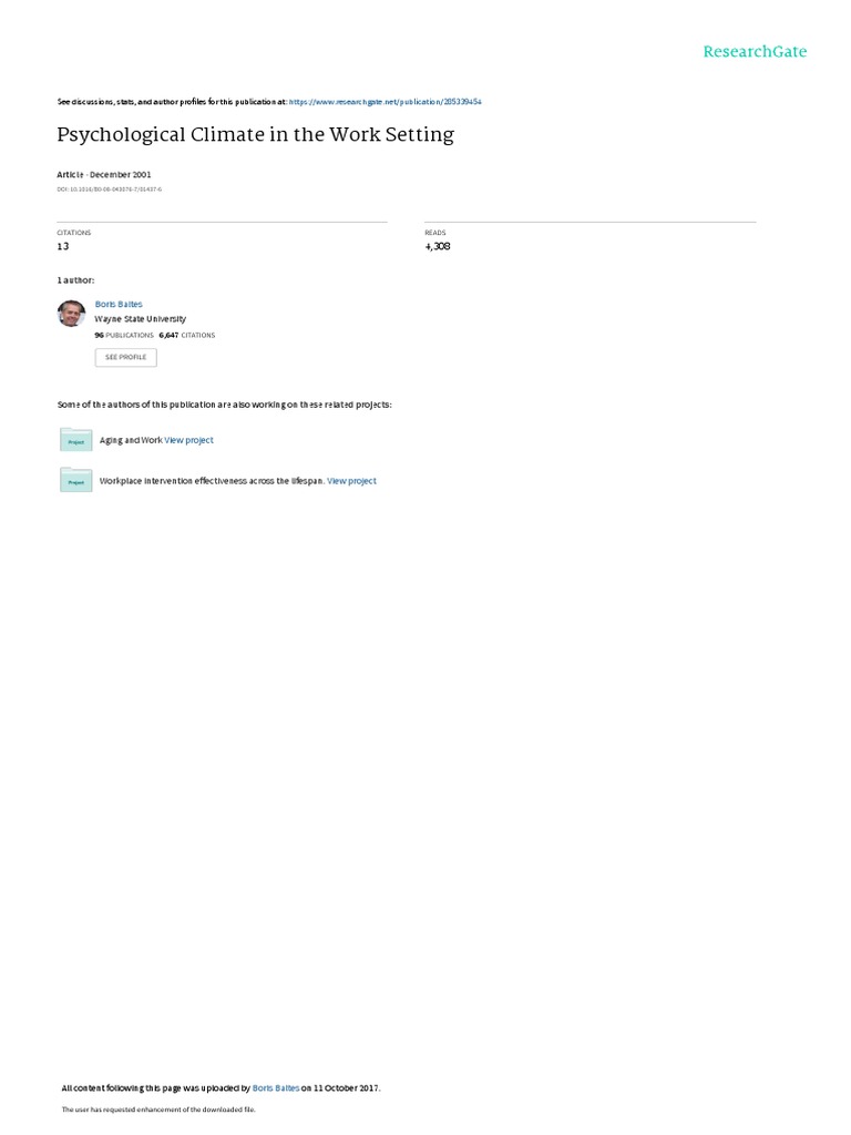 Psychological Climate in The Work Setting | PDF | Job Satisfaction ...