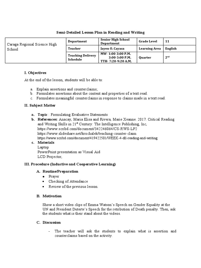 Semi Lesson Plan | Download Free PDF | Lesson Plan | Education Theory