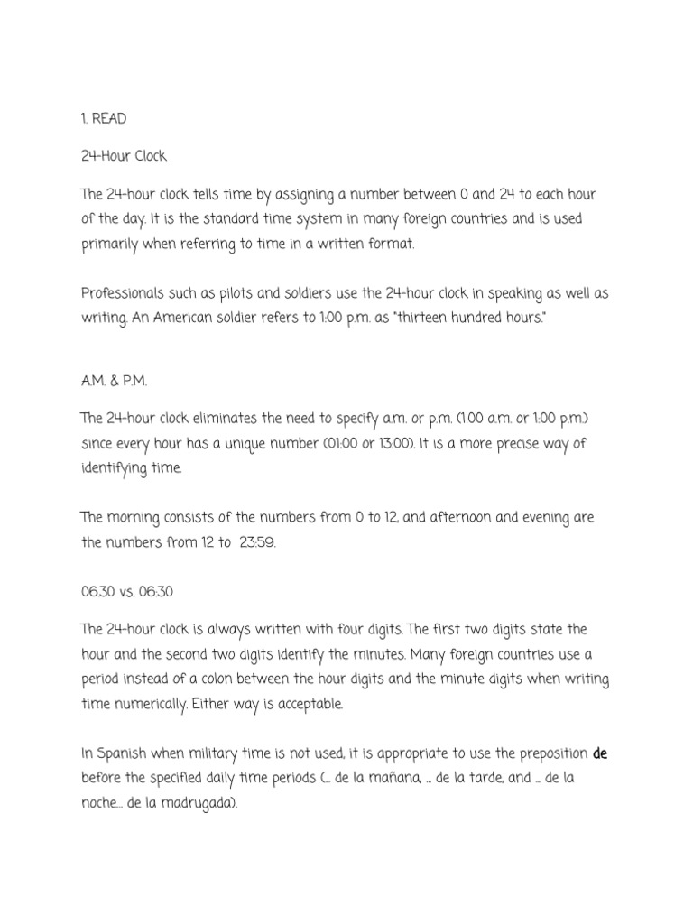The 24-Hour Clock | PDF | Communication