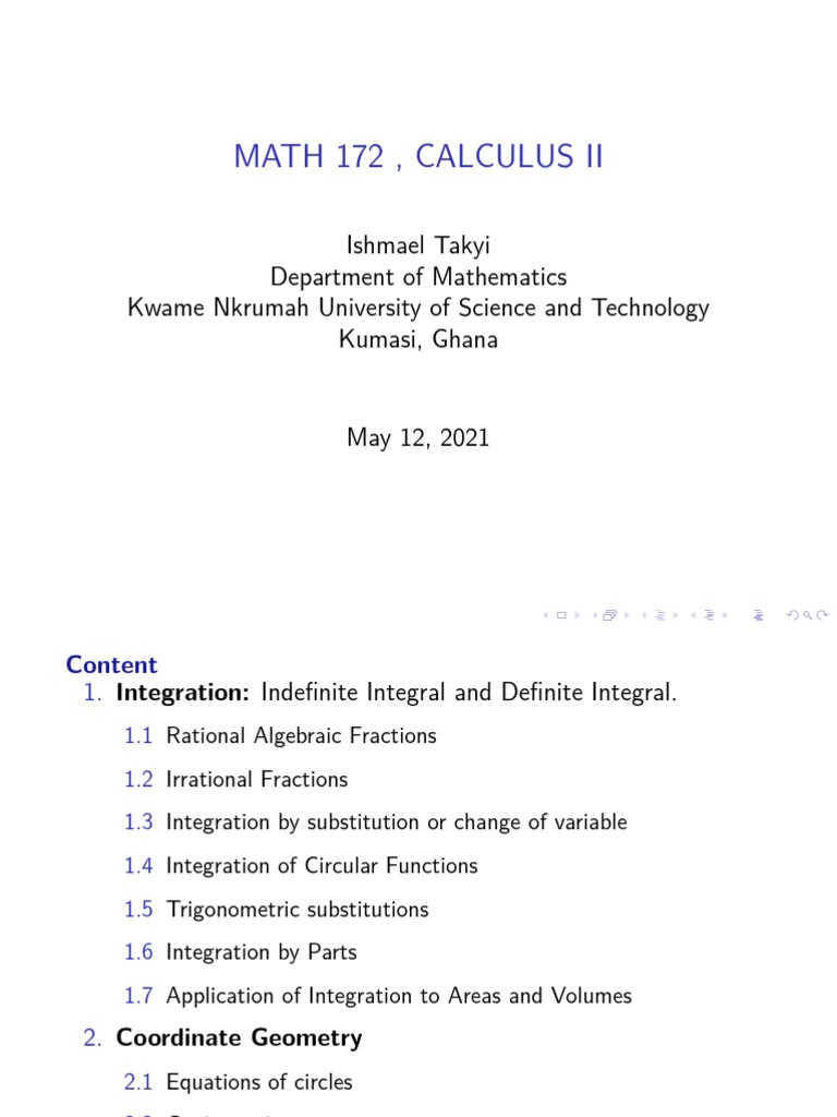 Math 172, Calculus Ii | PDF | Integral | Sine