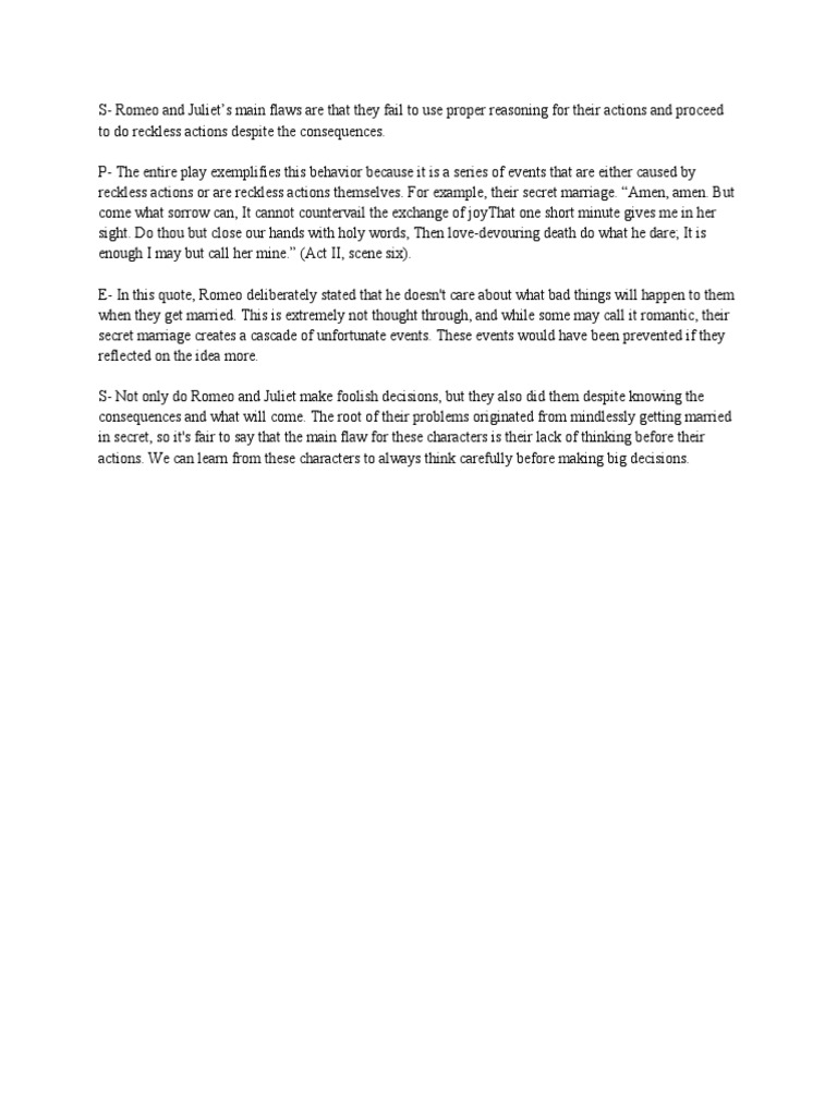 Isabel Jordan Student - Heritagehs - Spes Paragraph Romeo and Juliet | PDF