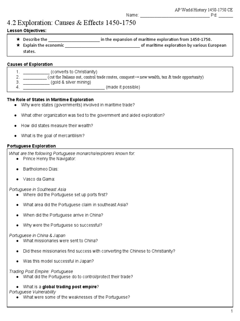 Causes & Effects of Exploration 1450-1750 | PDF | Exploration | Spanish ...