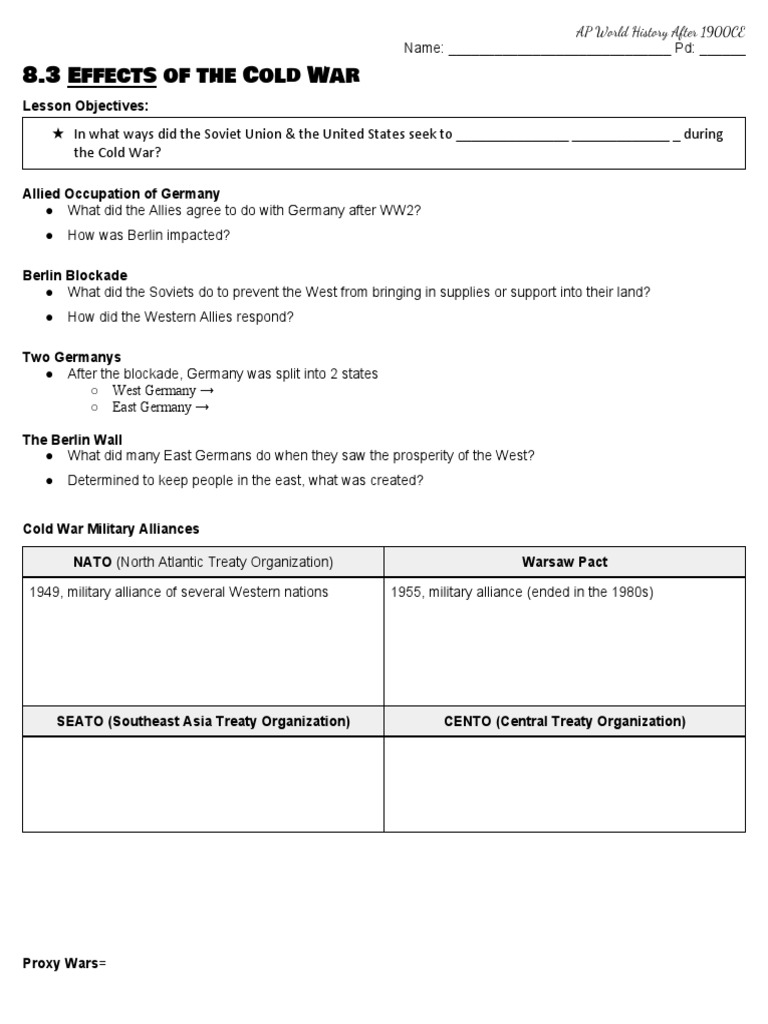 8.3 Effects of The Cold War Notes | PDF | Cold War | Soviet Union ...