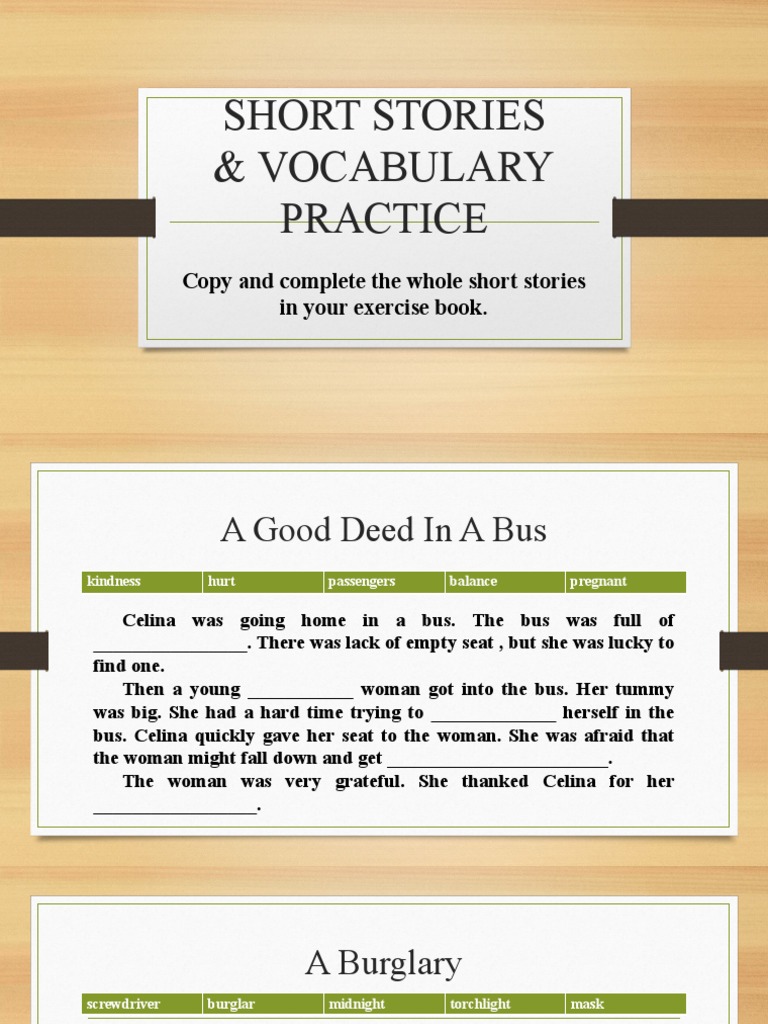 Short Stories & Vocabulary Practice: Copy and Complete The Whole Short ...