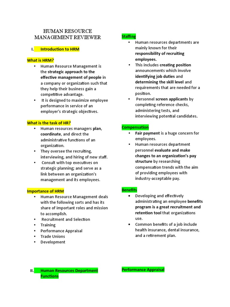 Human Resource Management Reviewer | PDF | Human Resource Management ...