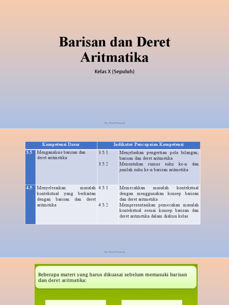 Materi Barisan dan Deret Aritmatika Kelas 10 | PDF | Metode & Bahan Ajar