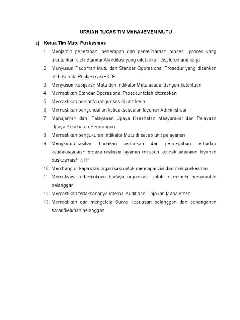 Uraian Tugas Tim Mutu | PDF