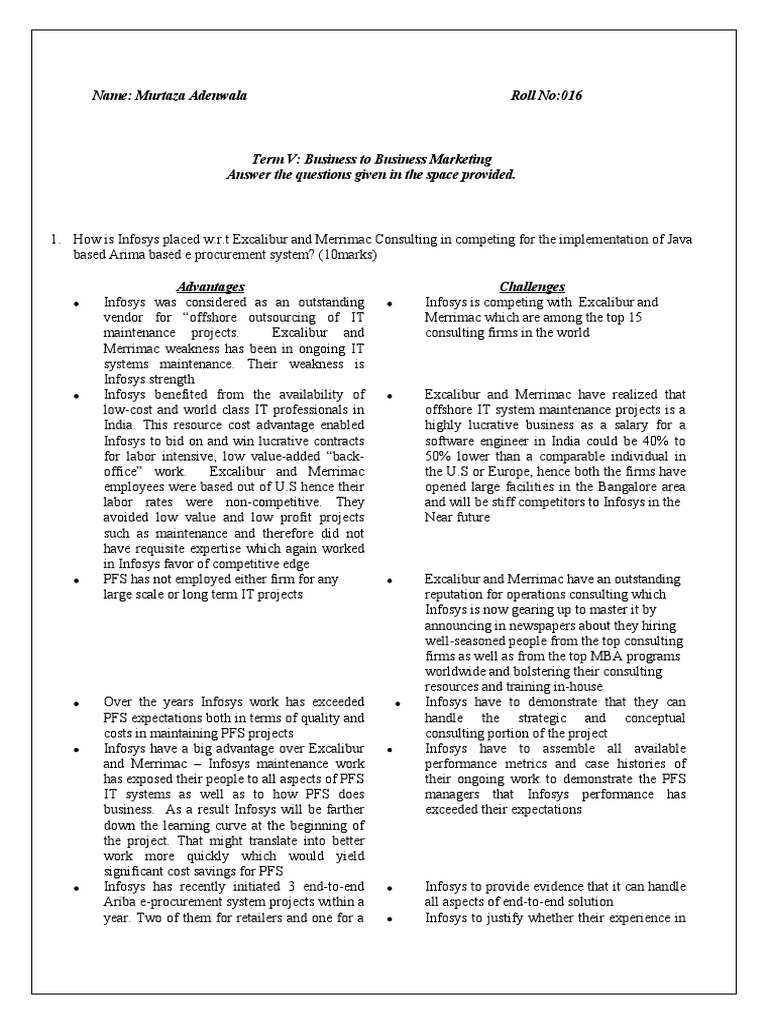 Infosys Case Analysis Format Final Version Pdf Outsourcing