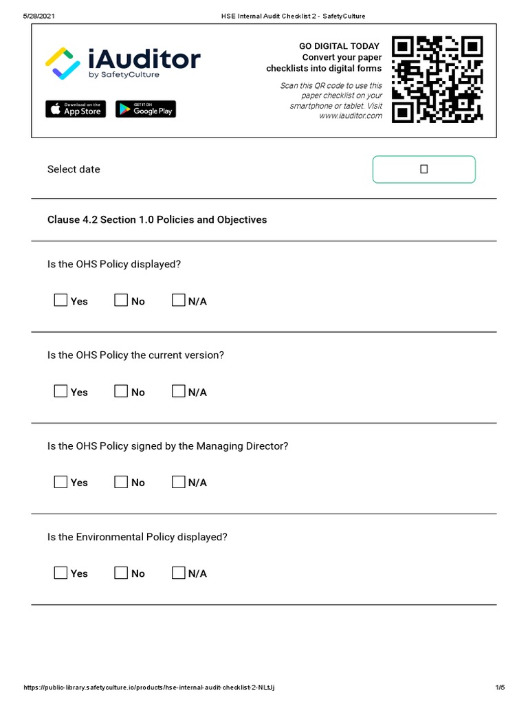 HSE Internal Audit Checklist 2 - SafetyCulture | PDF | Accounting And ...