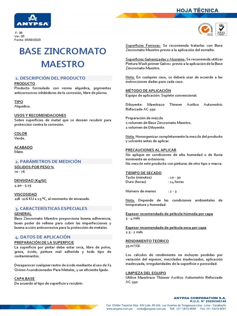 Base Zincromato Maestro - Pdf-Ficha Tecnica | PDF | Pintar | Sustancias químicas