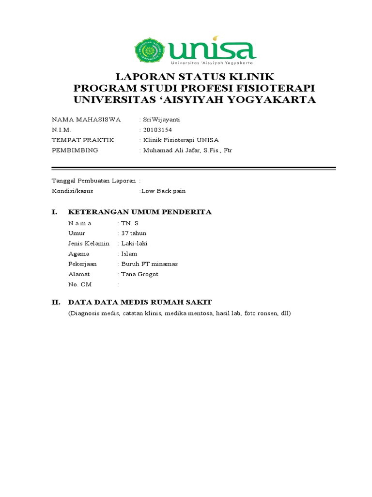 Status Klinis Fisioterapi k3 | PDF