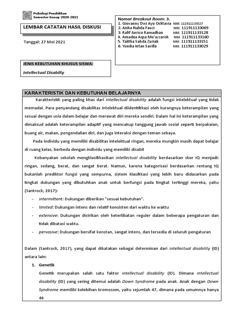 9 Lembar Catatan Hasil Diskusi 09 (Siswa Berkebutuhan Khusus) | PDF | Karier & Perkembangan