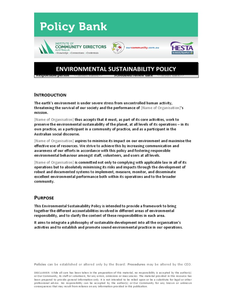Environmental Sustainability Policy | PDF | Sustainability | Recycling