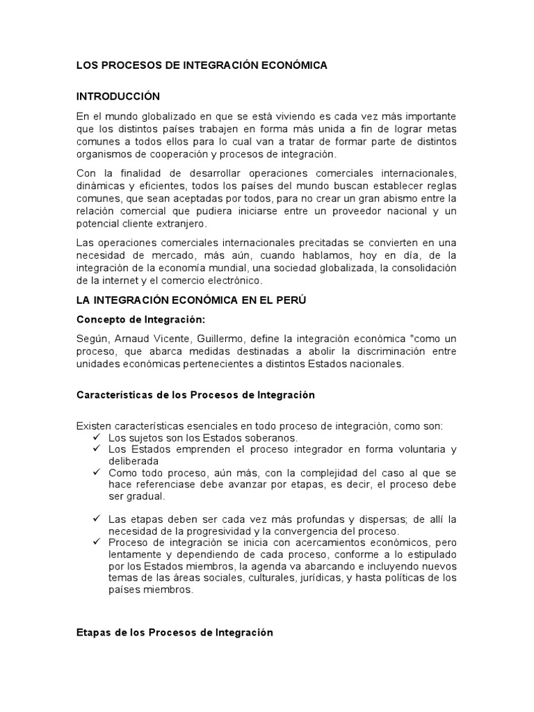 Etapas de la Integración Económica | PDF | Organización de Comercio ...