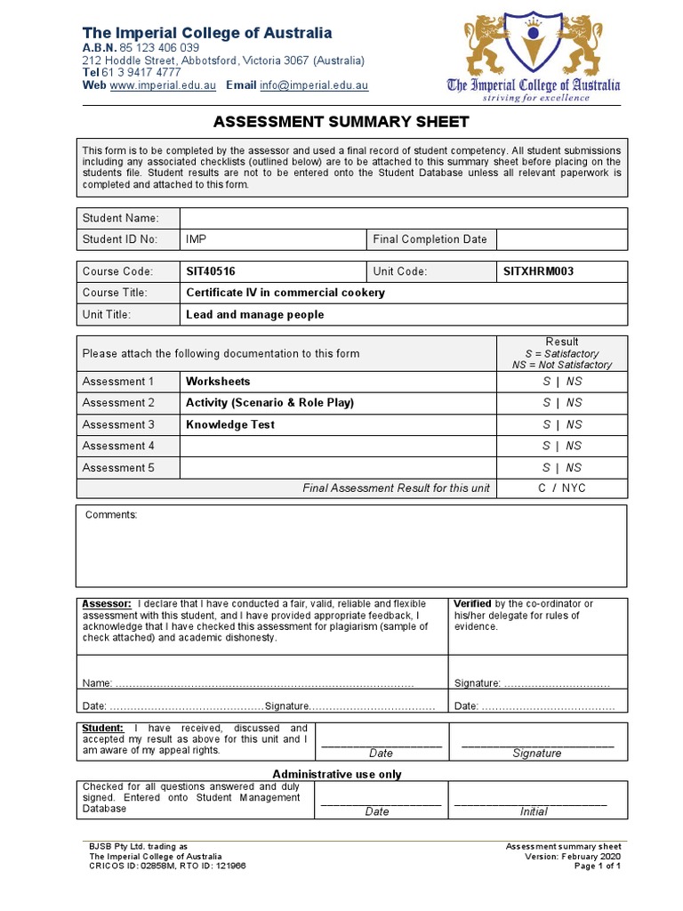 Imperial College assessment summary | PDF | Business