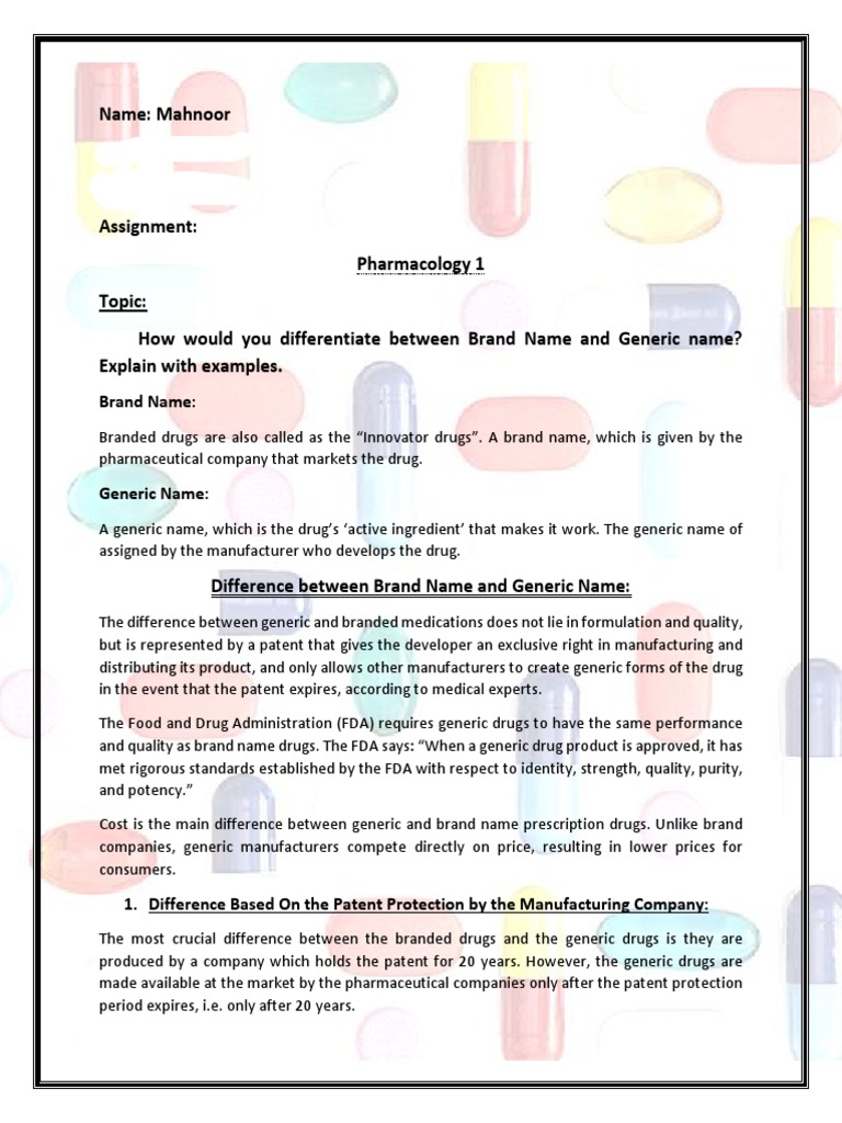 Difference Between Generic and Brand Name | PDF | Generic Drug ...