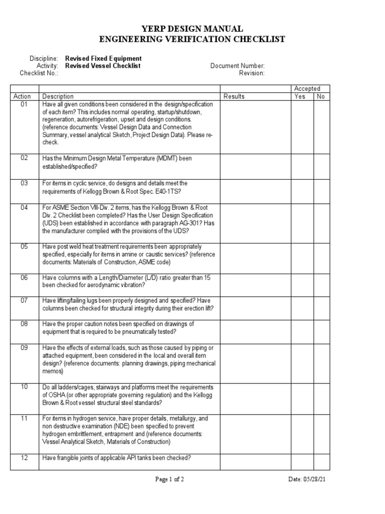 Yerp Design Manual Engineering Verification Checklist | PDF ...