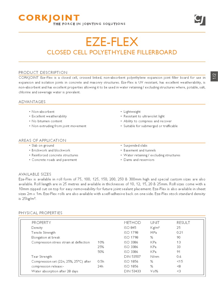 Eze-Flex: Closed Cell Polyethylene Fillerboard | PDF | Concrete ...