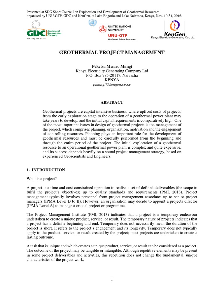 Geothermal Project Management Insights | PDF | Project Management ...