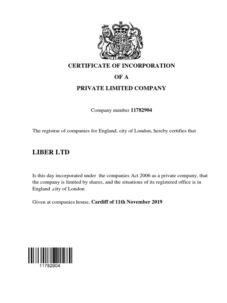 Certificate of Incorporation | PDF