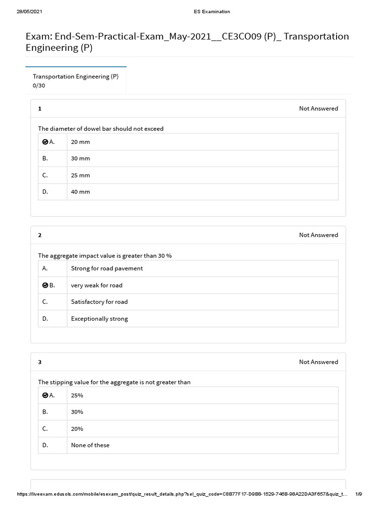 ES Examination: Transportation Engineering | PDF | Road | Road Surface