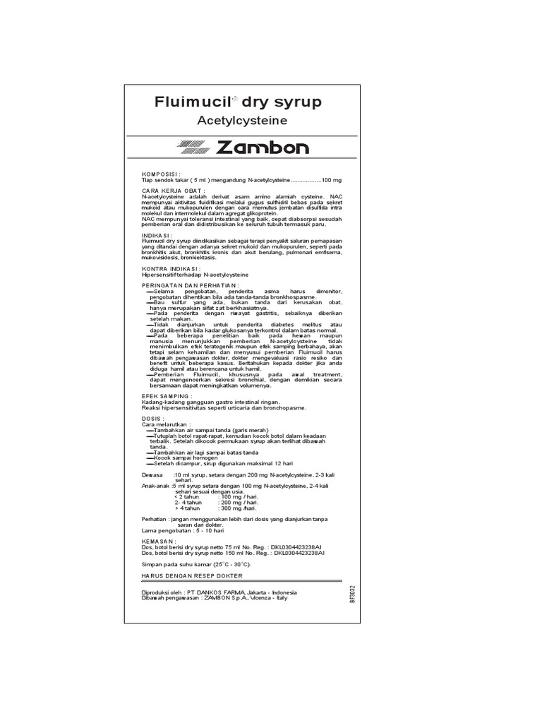 Fluimucil Dry Syrup: Acetylcysteine | PDF