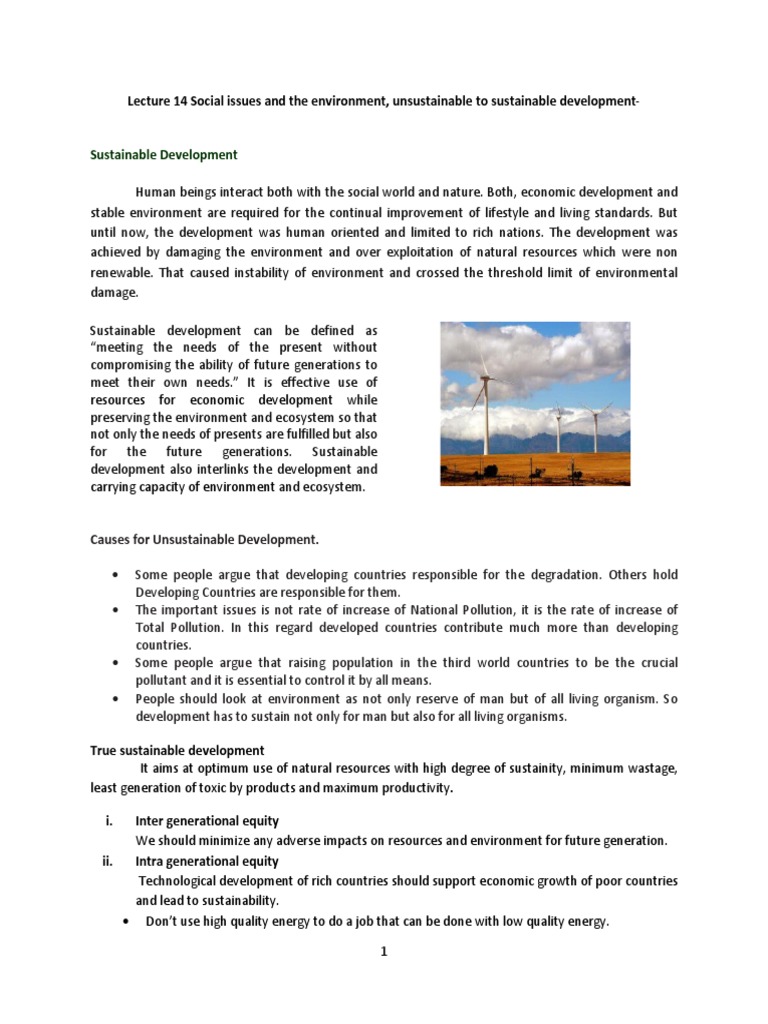 Sustainable Development: Causes For Unsustainable Development | PDF ...
