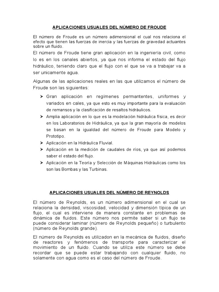 Aplicaciones Del Número de Froude | PDF | Numero Reynolds | Cantidades ...