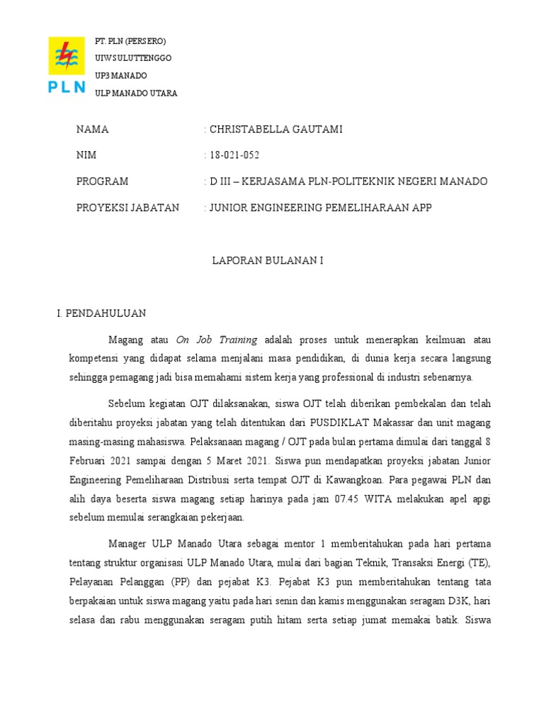 Pt. PLN (Persero) Uiw Suluttenggo Up3 Manado Ulp Manado Utara | PDF