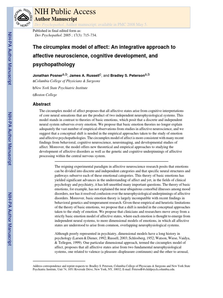 The Circumplex Model of Affect | PDF | Affect (Psychology) | Emotions