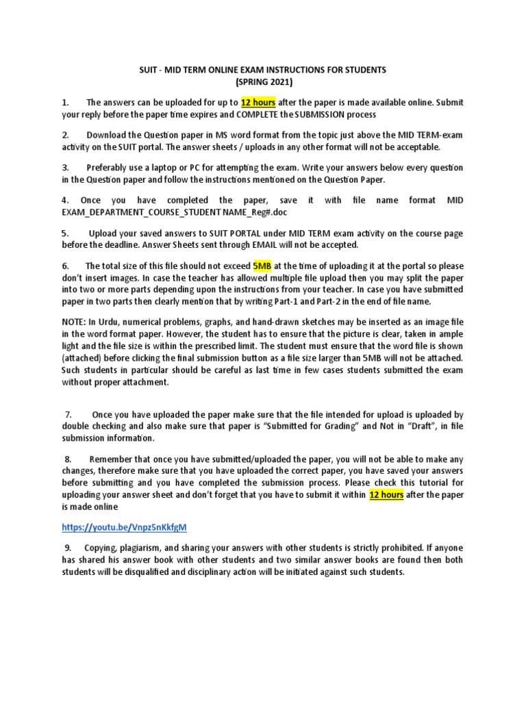 Online exam instructions | PDF | Test (Assessment) | Computing