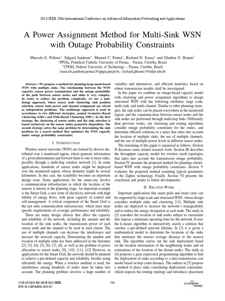 A Power Assignment Method For Multi-Sink WSN With Outage Probability Constraints | PDF ...