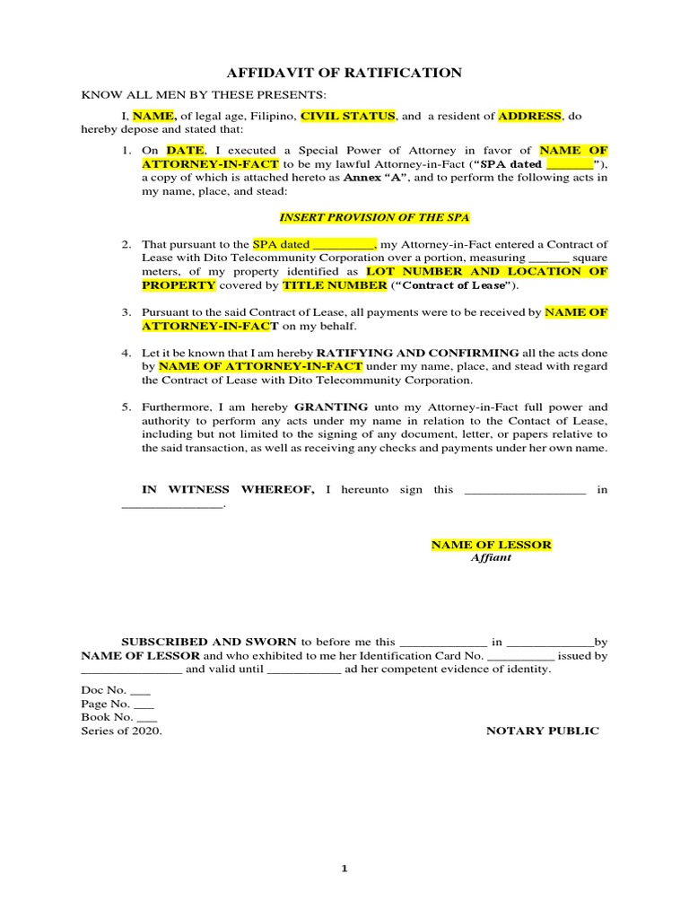 Affidavit of Ratification | PDF