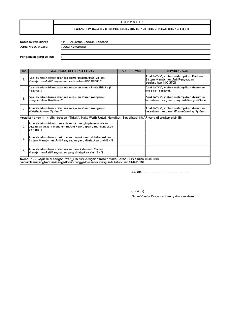 Checklist SMAP Rekan Bisnis | PDF