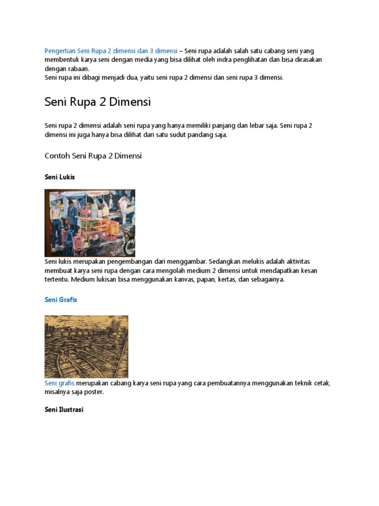 Pengertian Seni Rupa 2 Dimensi Dan 3 Dimensi | PDF
