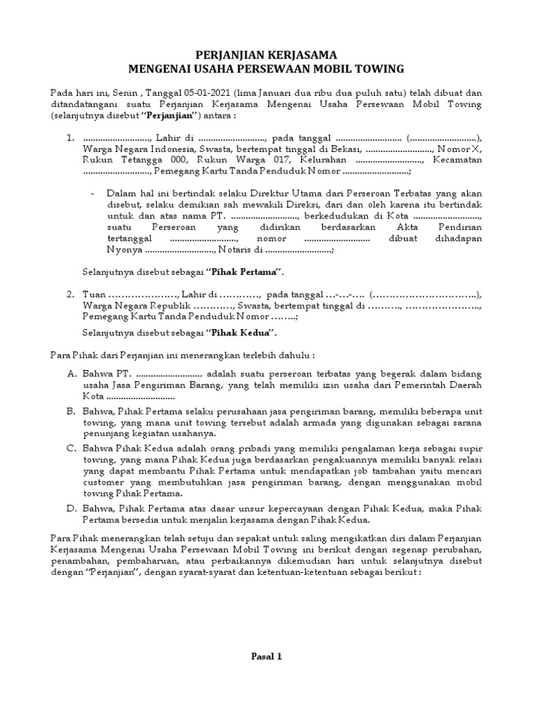 Kerjasama Persewaan Towing | PDF