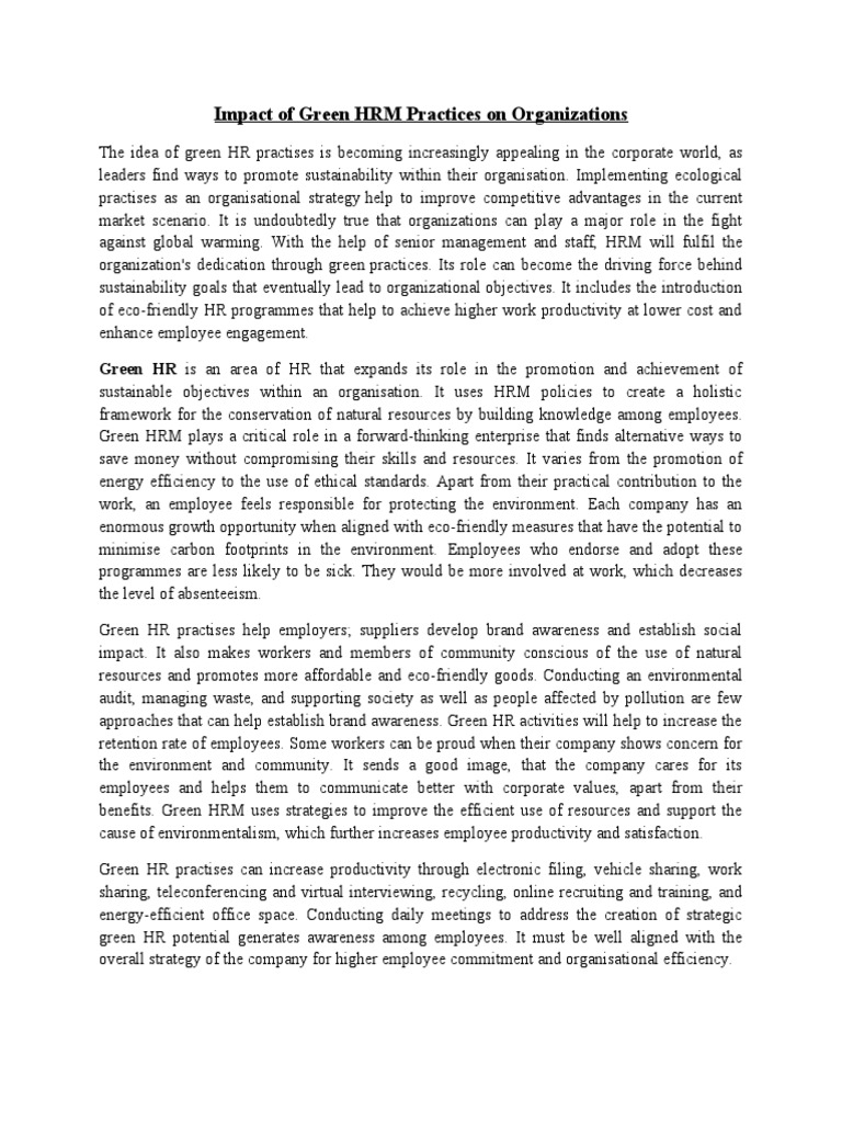 Impact of Green HRM Practices On Organizations | PDF | Human Resource ...