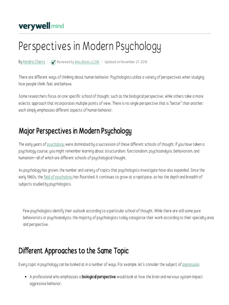 Seven Major Perspectives in Psychology | PDF | Psychodynamics | Id